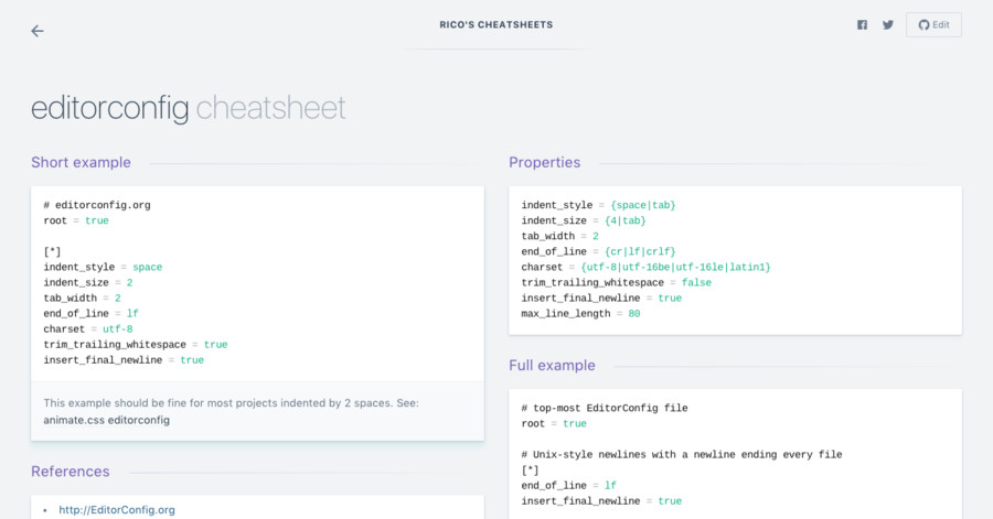 editorconfig cheatsheet