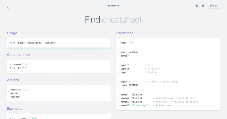 Find cheatsheet