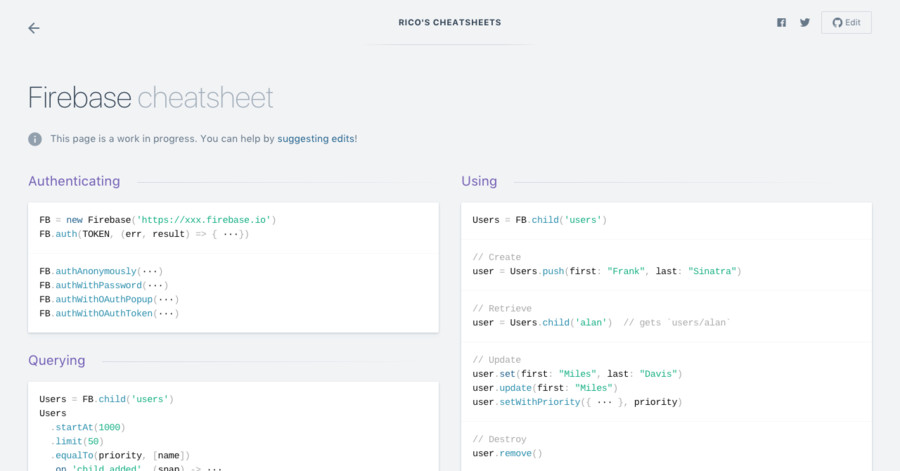 Firebase cheatsheet
