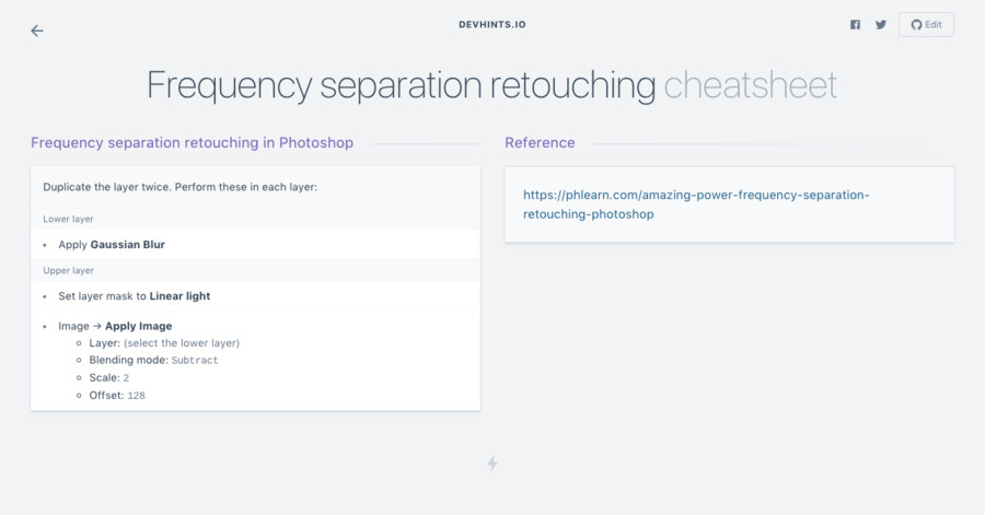 Frequency separation retouching cheatsheet