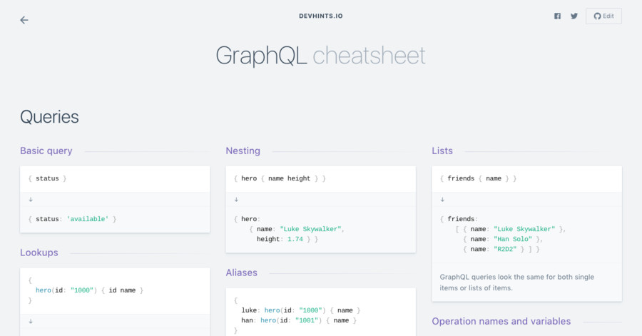 GraphQL cheatsheet