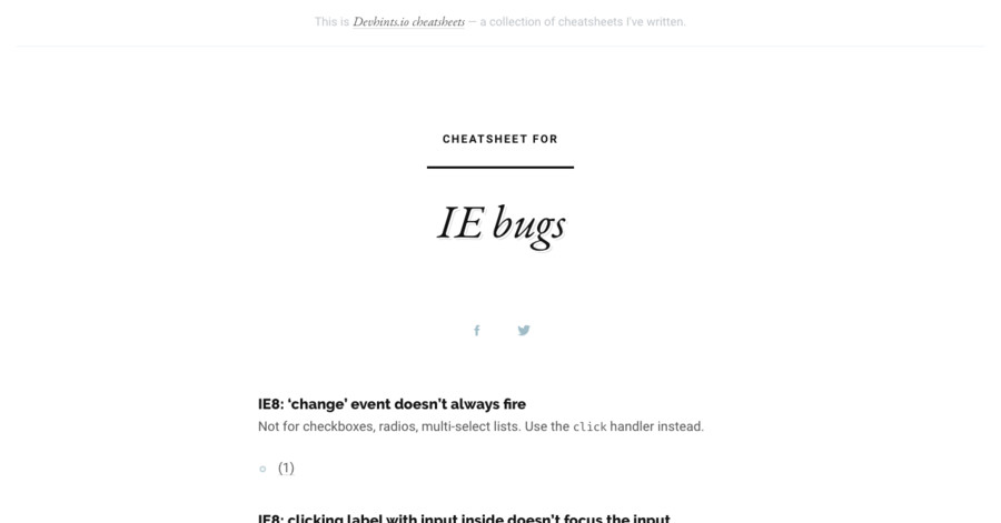 Legacy IE bugs cheatsheet