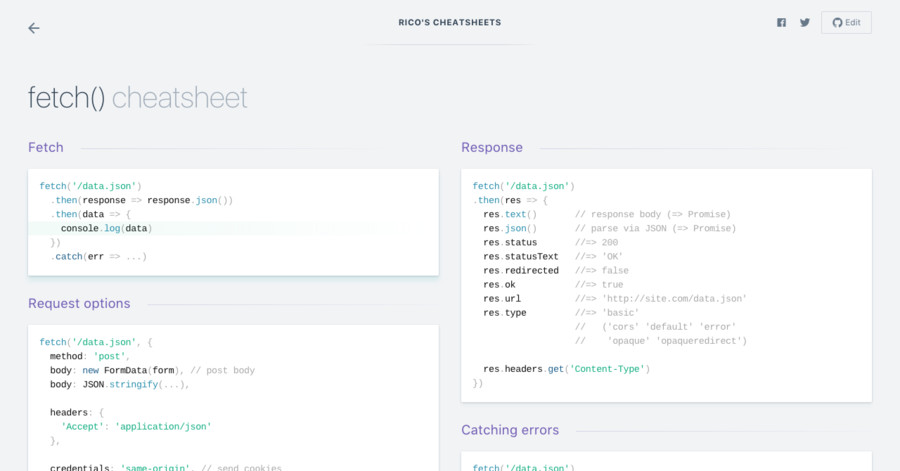 fetch() cheatsheet fetch() cheatsheet