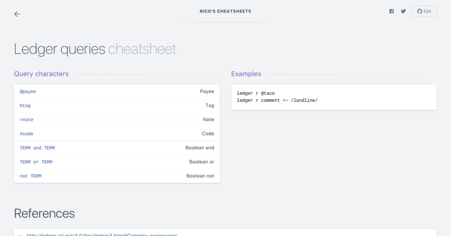 Ledger queries cheatsheet Ledger queries cheatsheet