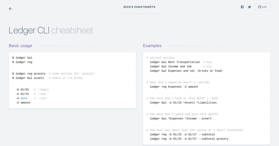 Ledger CLI cheatsheet