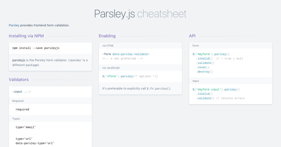 Parsley.js cheatsheet