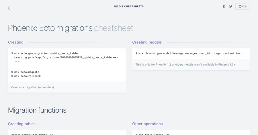 Phoenix: Ecto migrations cheatsheet Phoenix: Ecto migrations cheatsheet