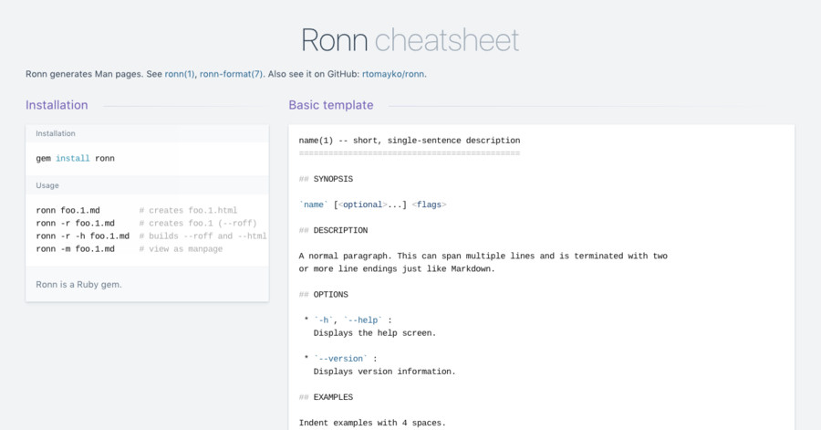 Ronn cheatsheet