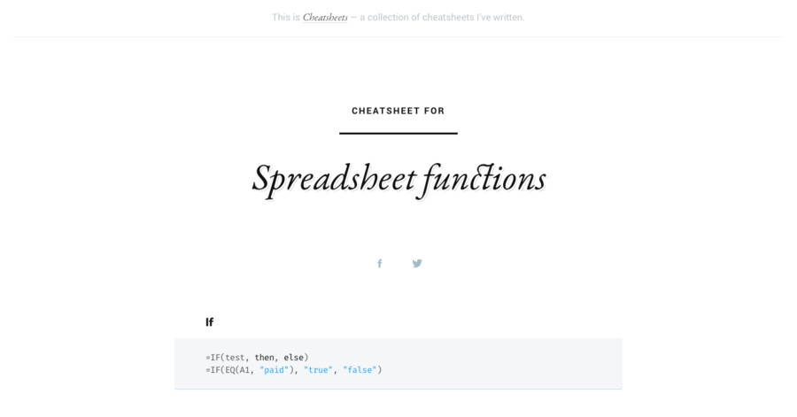 Spreadsheet functions cheatsheet