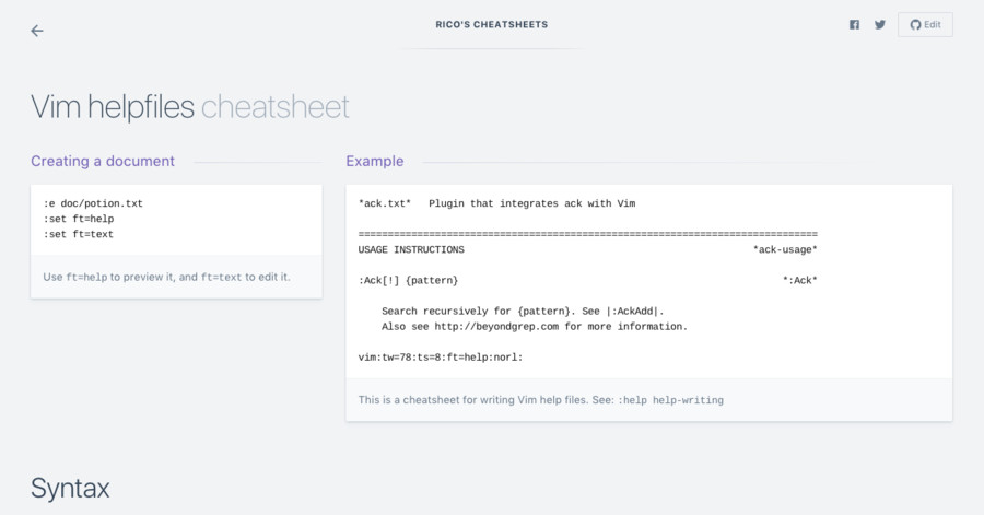 Vim helpfiles cheatsheet
